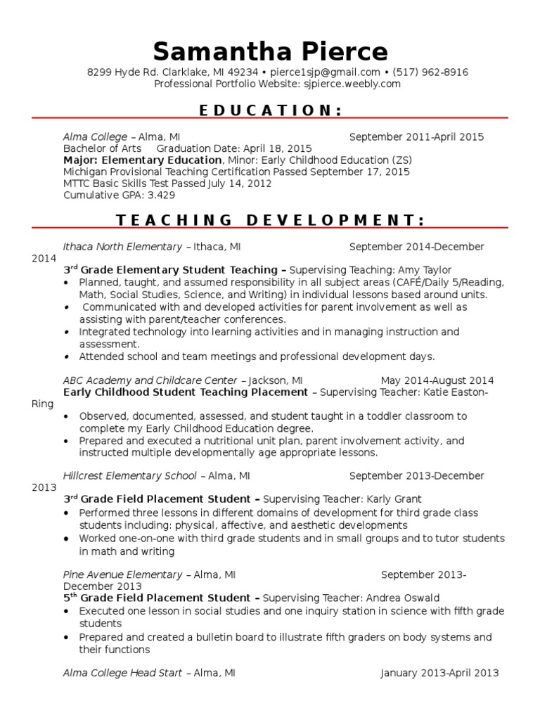 resume with references final | Teachers | Primary Education