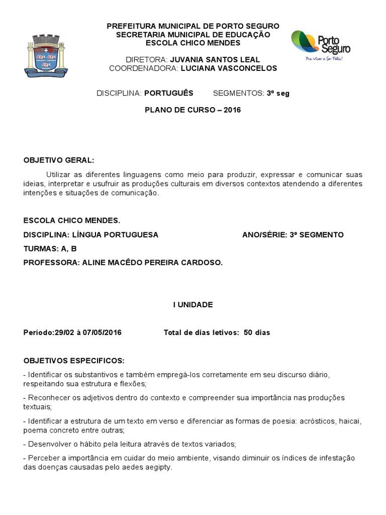 Plano de Curso Eja 3 Seg | PDF | Predicado (gramática) | Ambiente natural