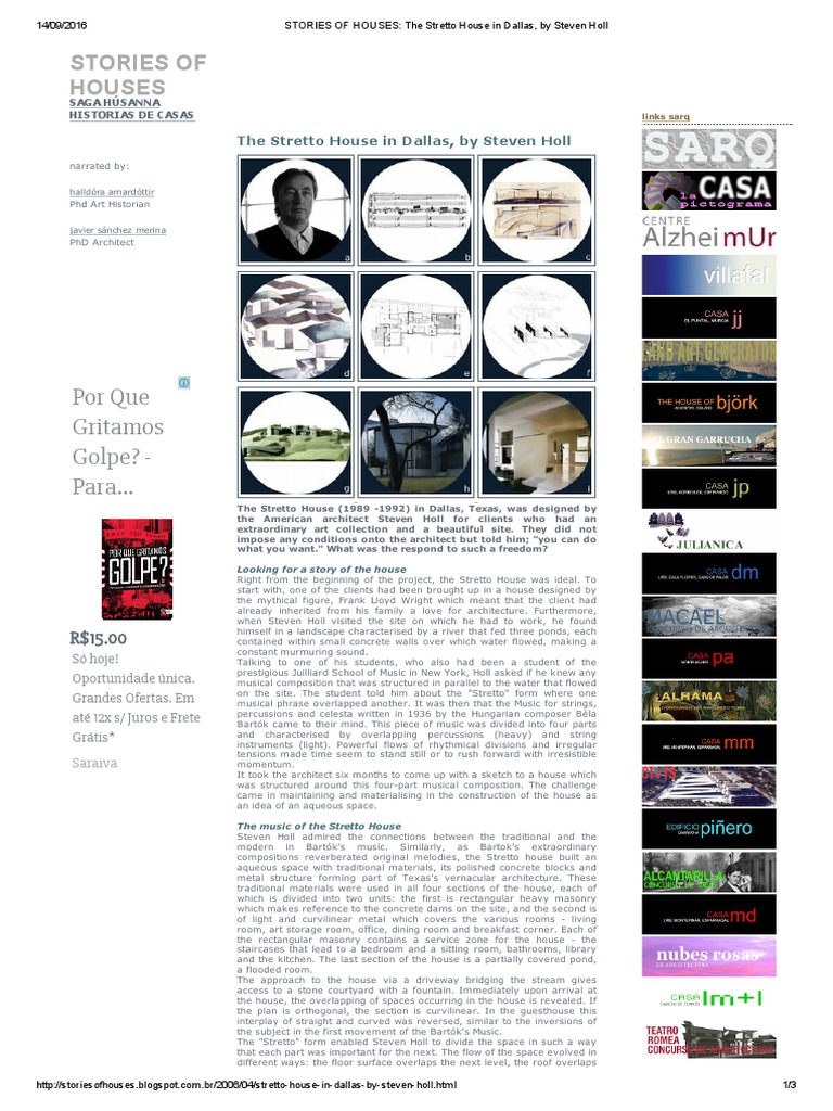 STORIES of HOUSES. The Stretto House in Dallas, by Steven Holl | PDF ...