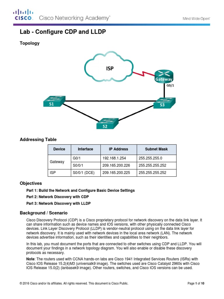 2.2.2.6 Lab - Configure CDP and LLDP | Network Switch | Computer Network