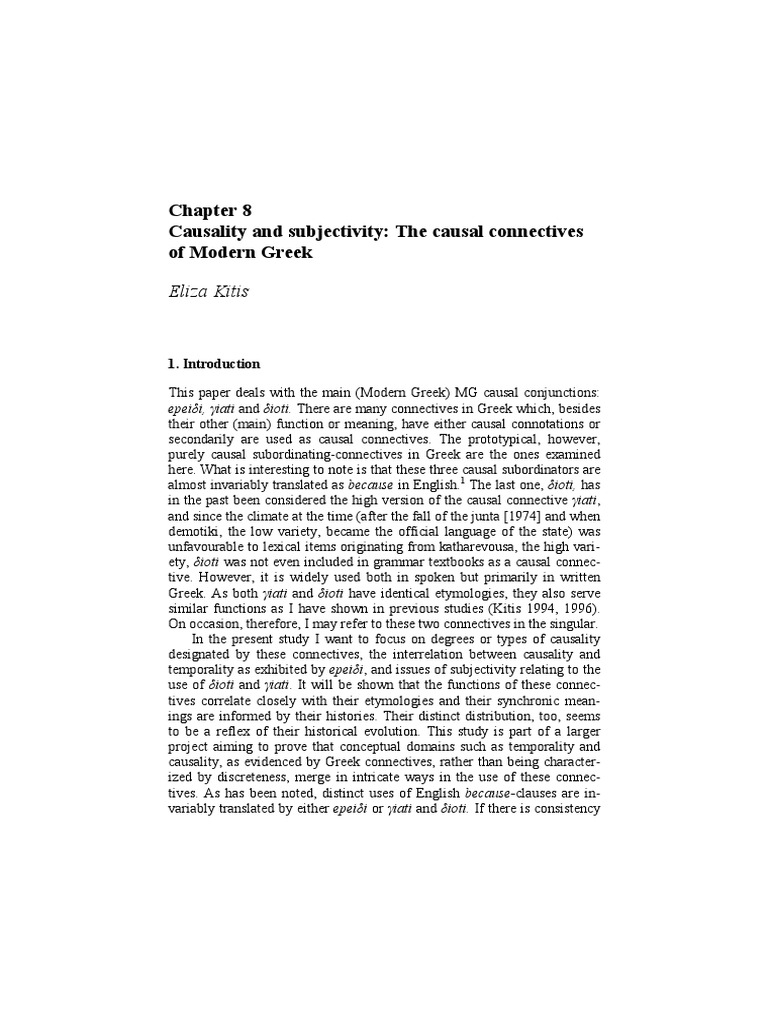 Causality and Subjectivity: The Causal Connectives of Modern Greek Eliza Kitis | PDF | Causality ...