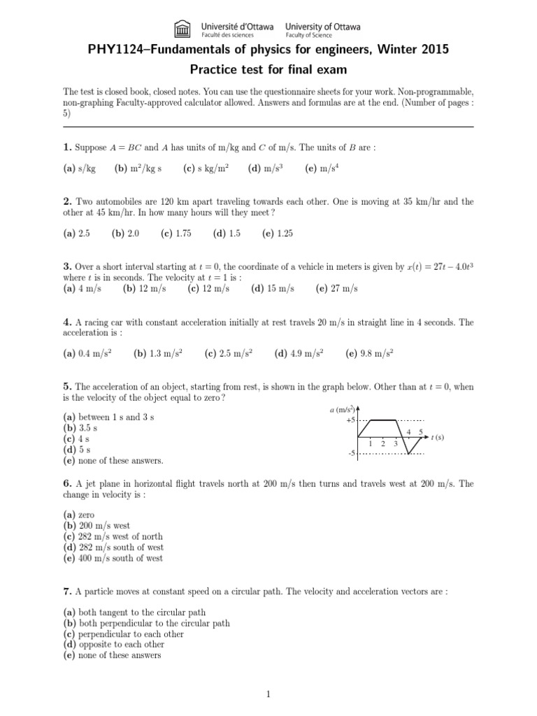 PHY1124 Practice Final 2015 | PDF | Tension (Physics) | Friction