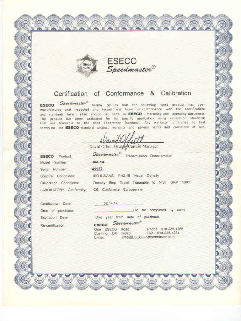 Certificado Eseco SM14 | PDF