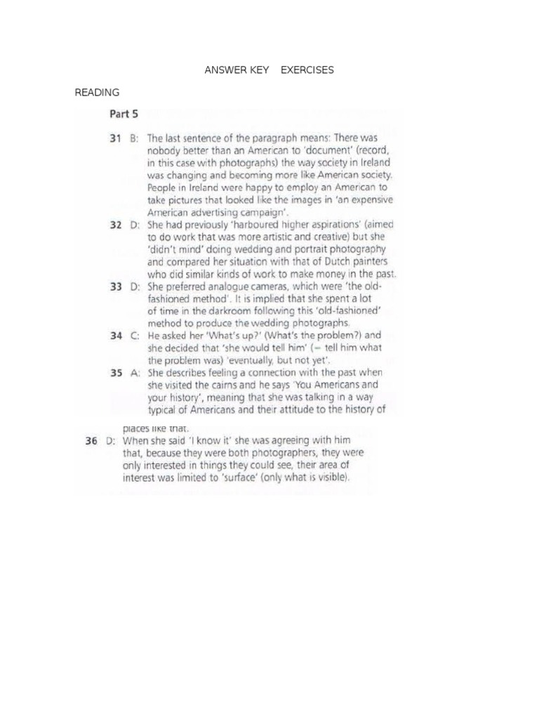 Answer Key for Reading and Listening Exercises | PDF | Travel