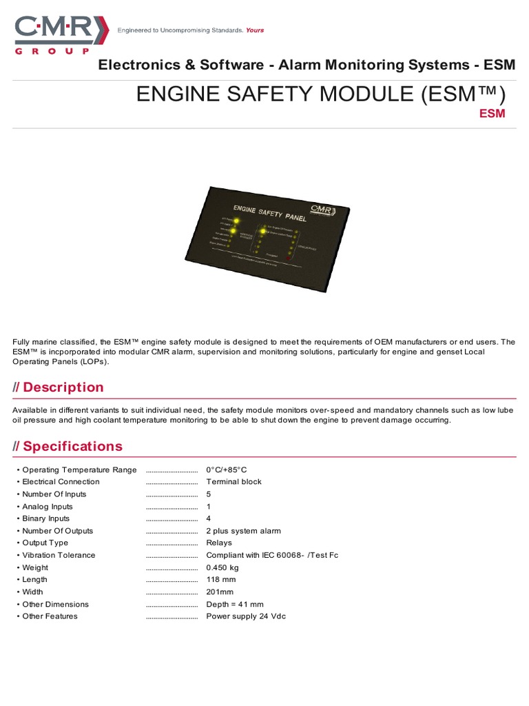 Engine Safety Module (Esm™) : Electronics & Software - Alarm Monitoring ...