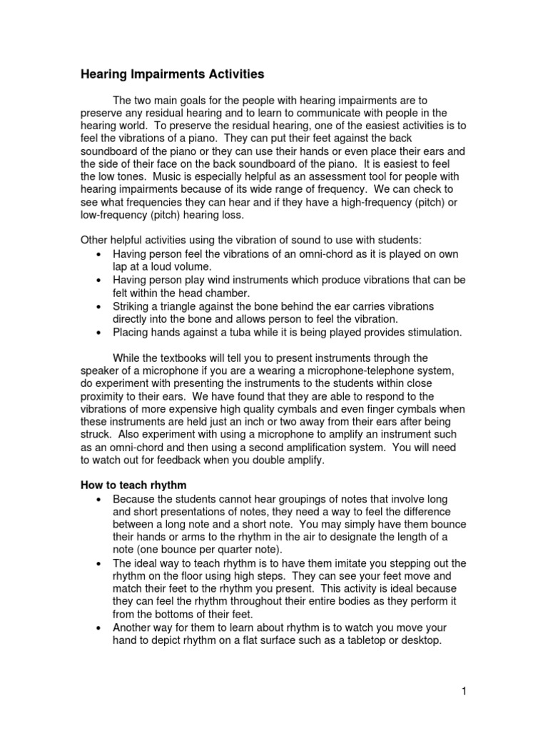 Activities for Hearing Impairments | PDF | Hearing Loss | Sound