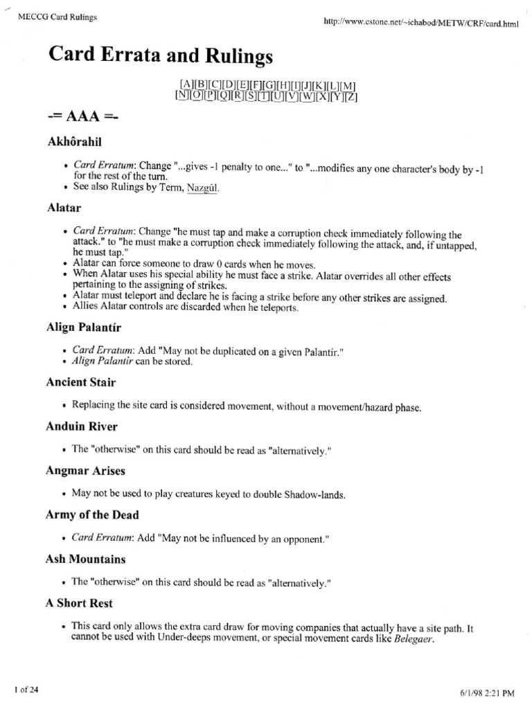 MECCG Card Errata and Rulings | PDF