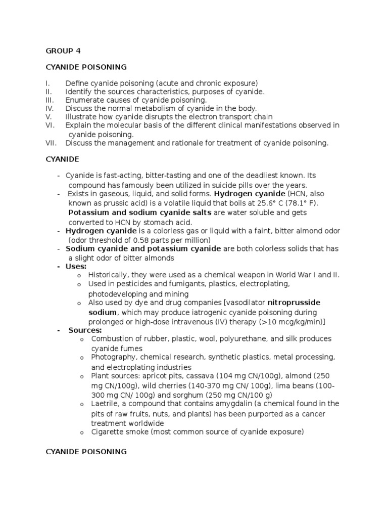 Cyanide Poisoning Clinical Manifestations And Management Pdf