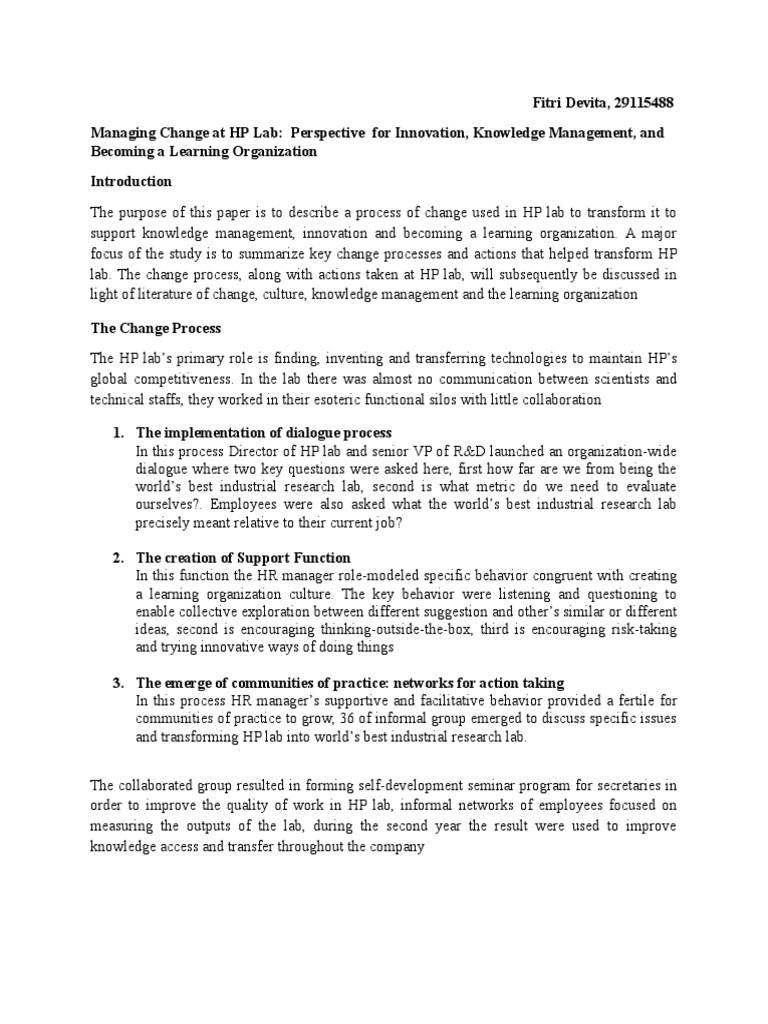 Change Management in HP - Summary | PDF | Collaboration | Innovation