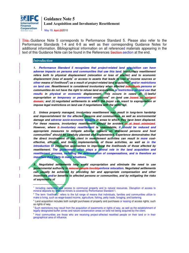 Guidance Note 5: Land Acquisition and Involuntary Resettlement | PDF ...