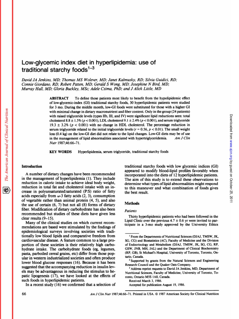JENKINS, 1987 - Low-Glycemic Index Diet in Hyperlipidemia - Use of ...