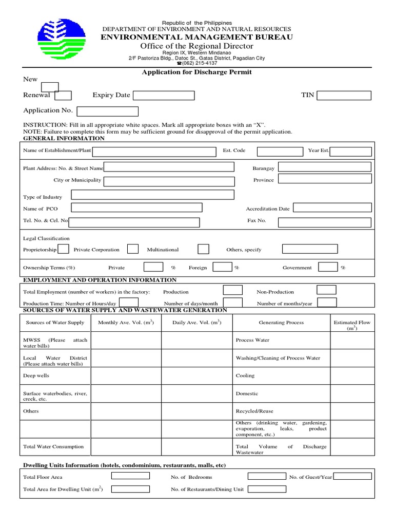 149291286 Wastewater Discharge Form Emb Denr | Wastewater | Water