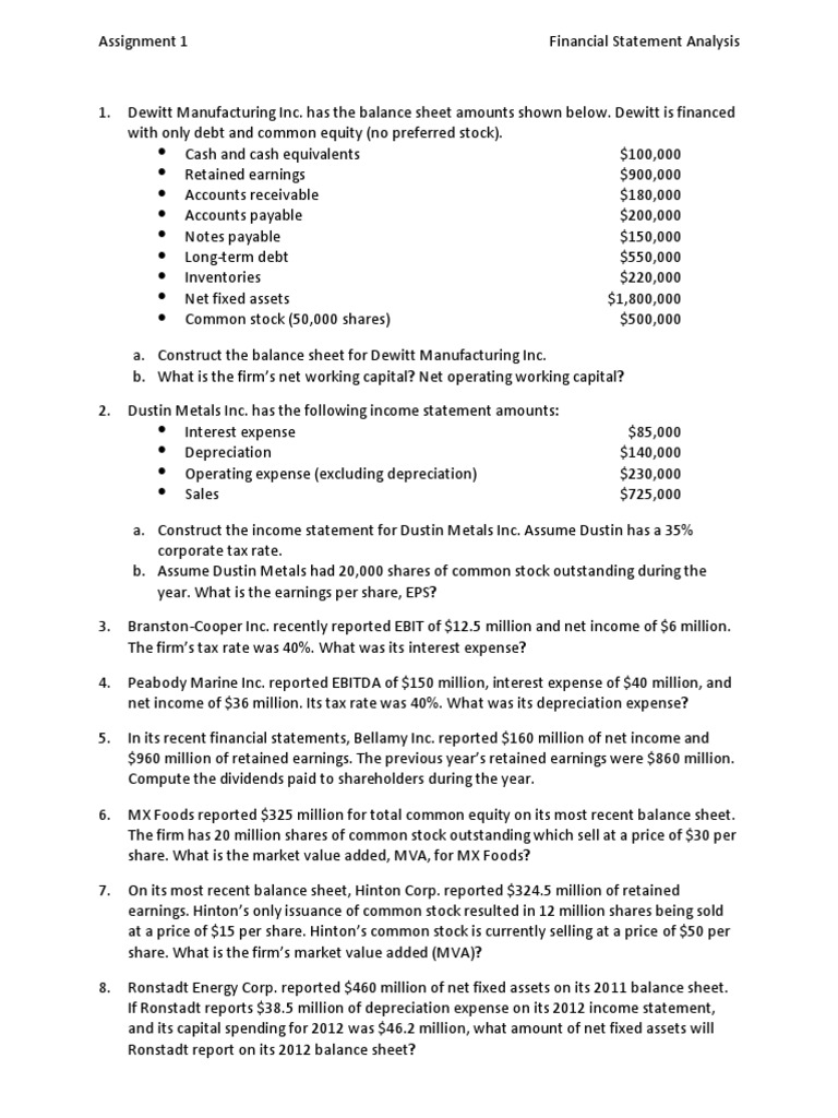 Financial Statement Analysis Assignment | PDF | Retained Earnings ...