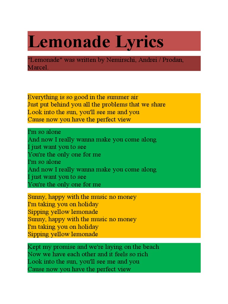 Lemonade Lyrics | PDF