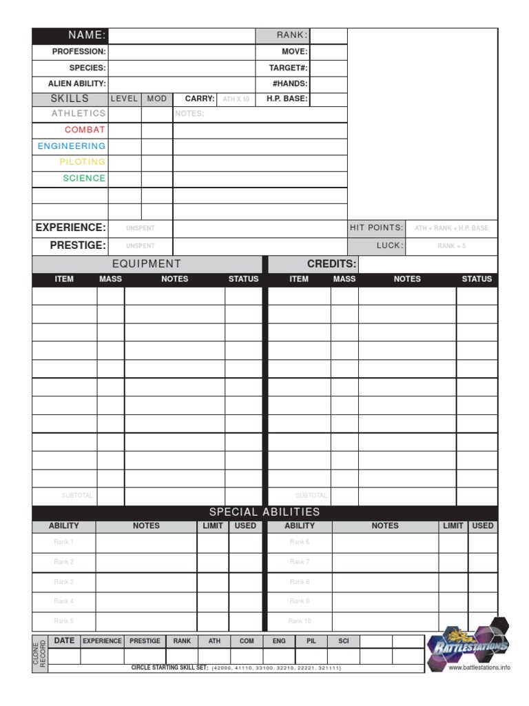Battlestations Character Sheet | PDF | Leisure Activities | Role Playing