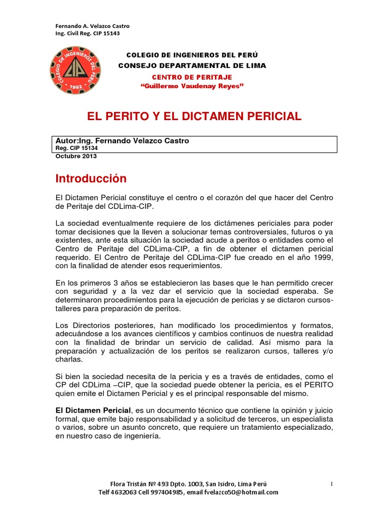 Perito Dictamen Pericial 2013 Pdf Testigo Experto Evidencia Ley