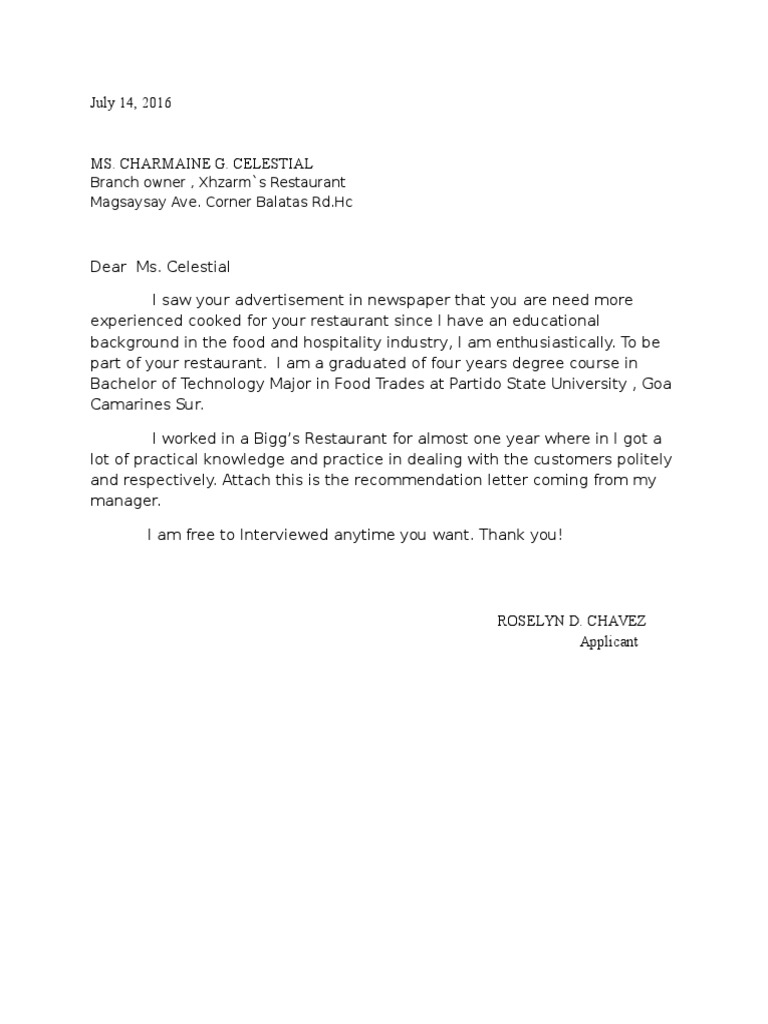 Rose Application Letter | PDF