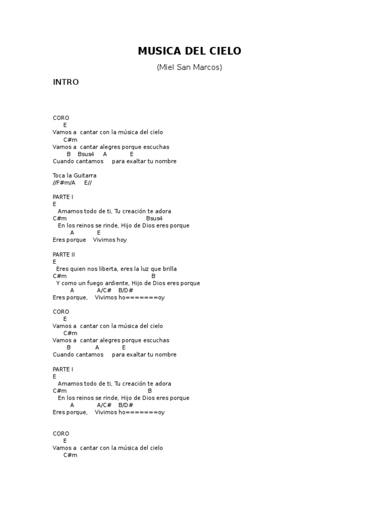 Música del Cielo - Letra y Acordes | PDF