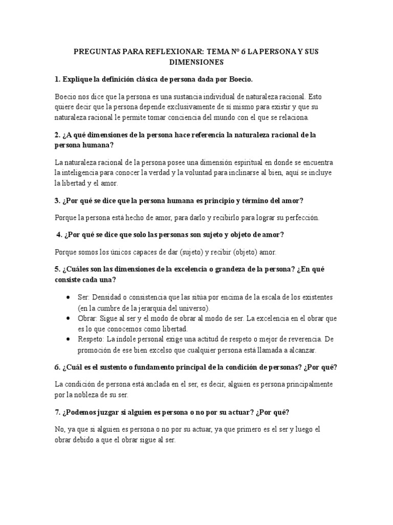 Preguntas para Reflexionar | PDF | Libertad | Dignidad Preguntas para Reflexionar | PDF | Libertad | Dignidad