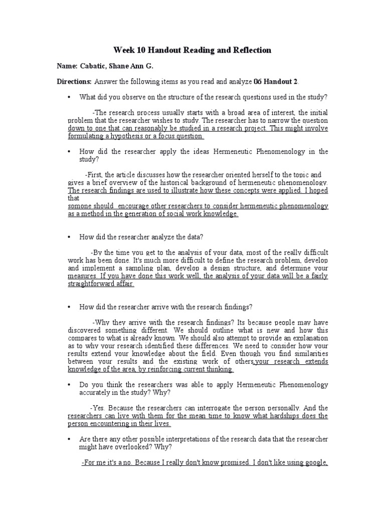 Week 10 Handout Reading and Reflection | PDF | Scientific Method ...
