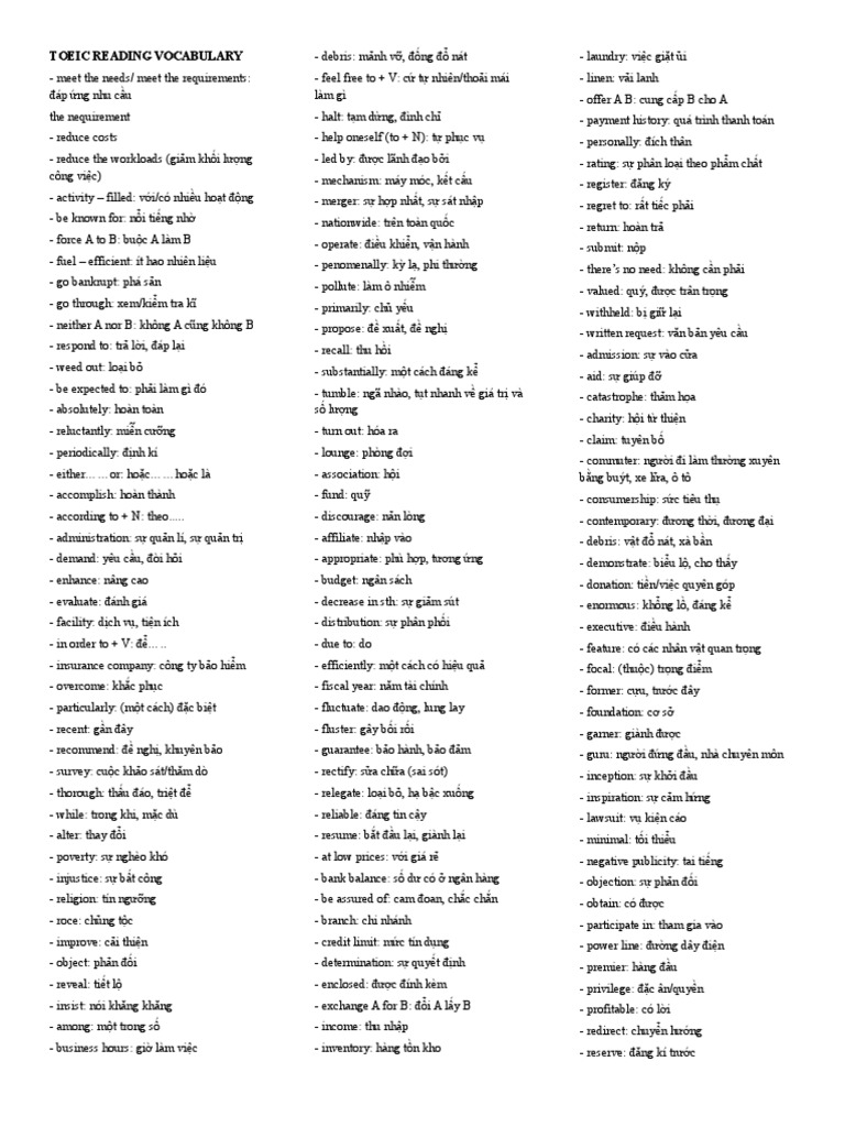 Toeic Reading Vocabulary