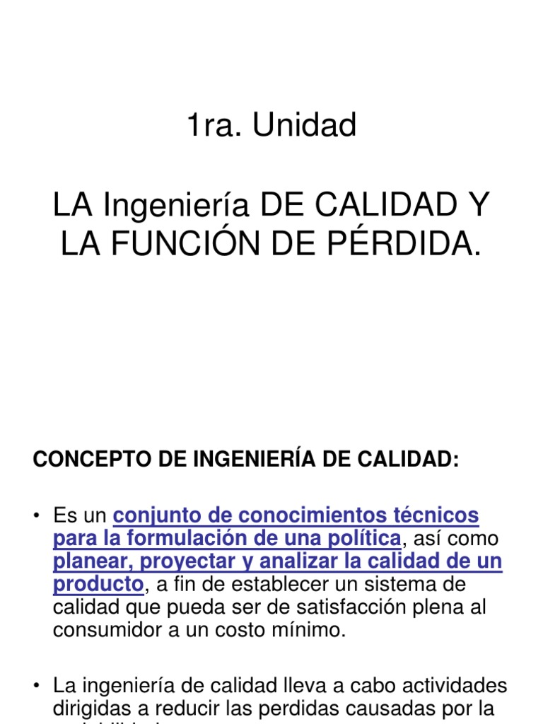 La Funcion de Perdida PDF | PDF | Función de pérdida | Calidad (comercial)