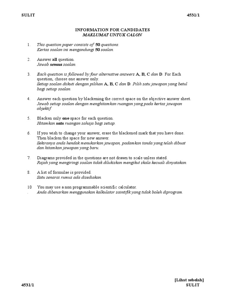 Physics SPM Paper 1 | PDF