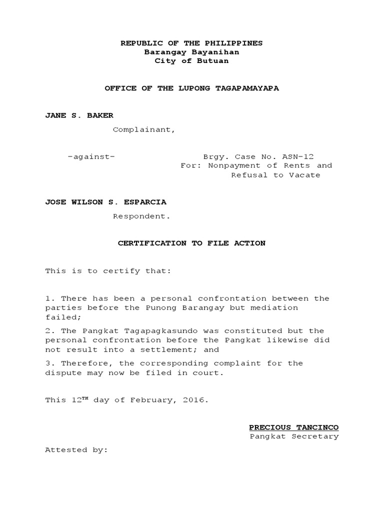 Republic of The Philippines Barangay Bayanihan City of Butuan | PDF