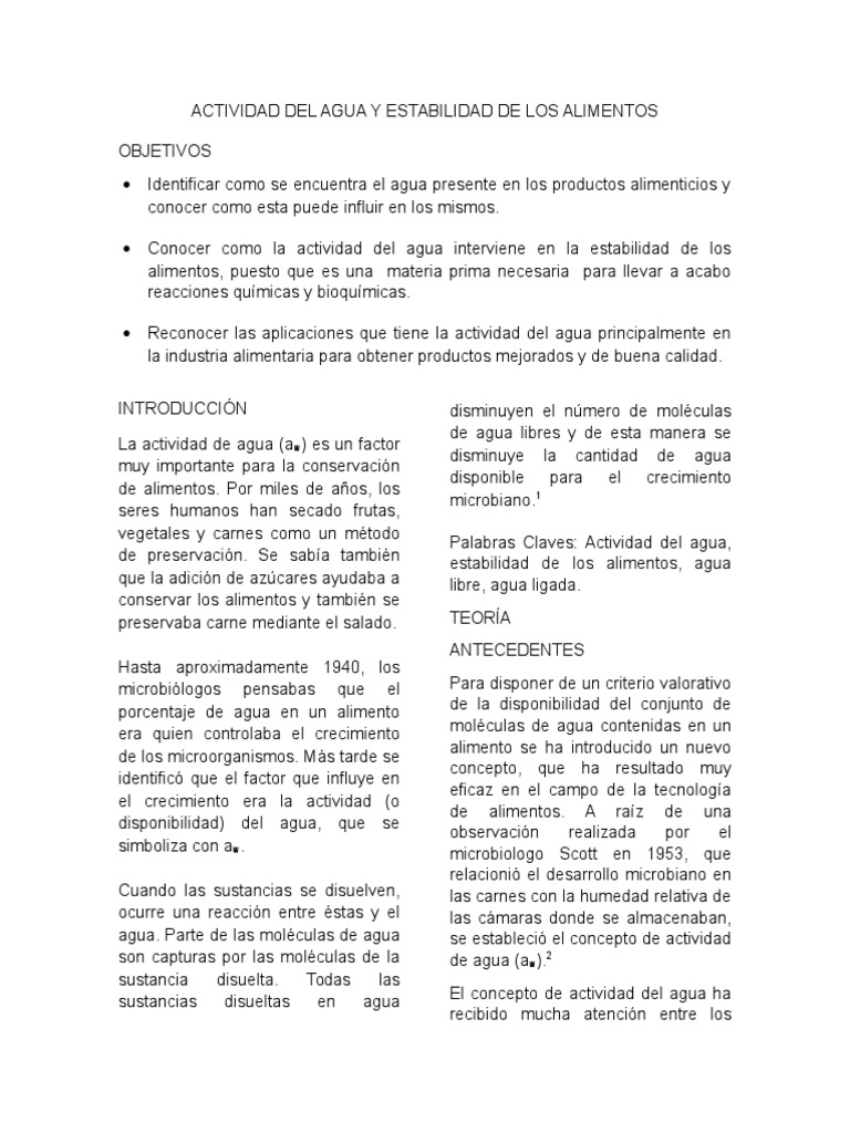 Actividad del Agua en Alimentos | PDF | Enzima | Agua
