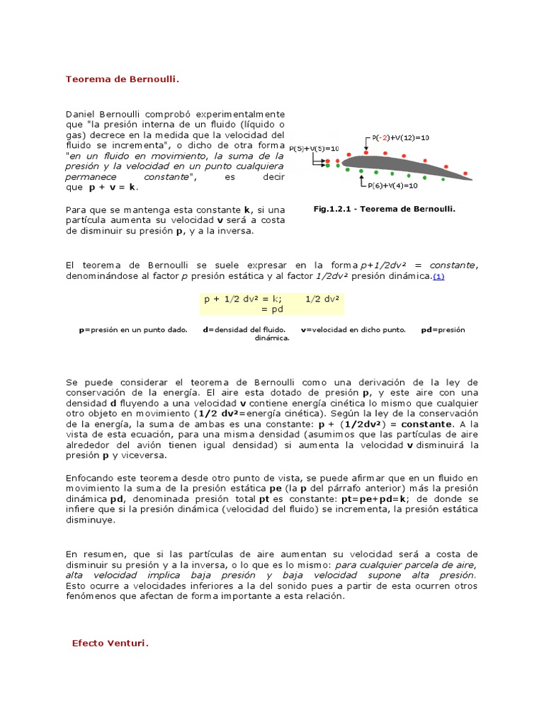 Teorema de Bernoulli y Efecto Venturi | PDF | Ala | Movimiento (física)