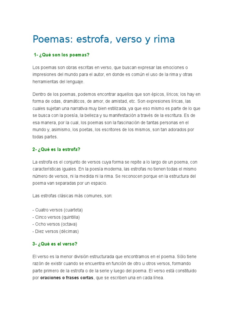 4 - Poema (Estructuras Diversas) | Rima | Poesía