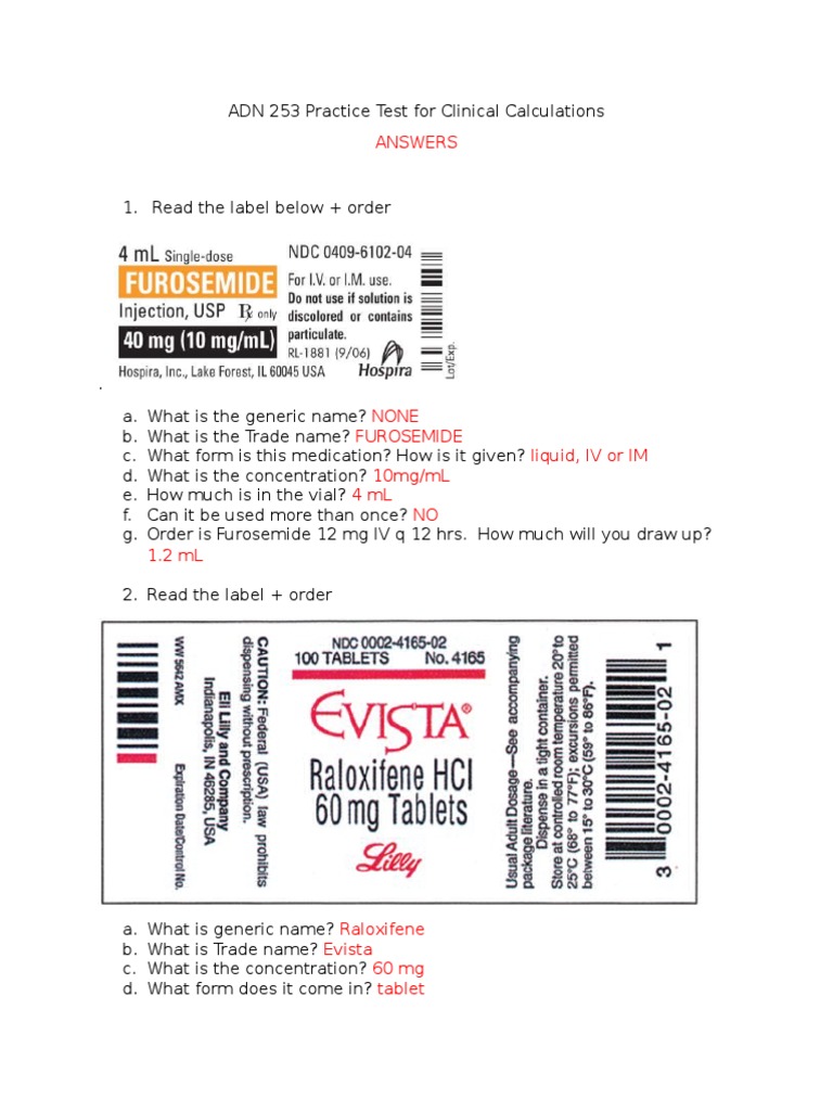 Clinical Calculations Practice Test | PDF | Pharmacology | Medical ...