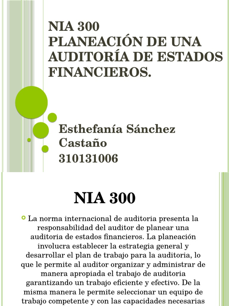 Nia 300 | PDF | Auditoría financiera | Planificación