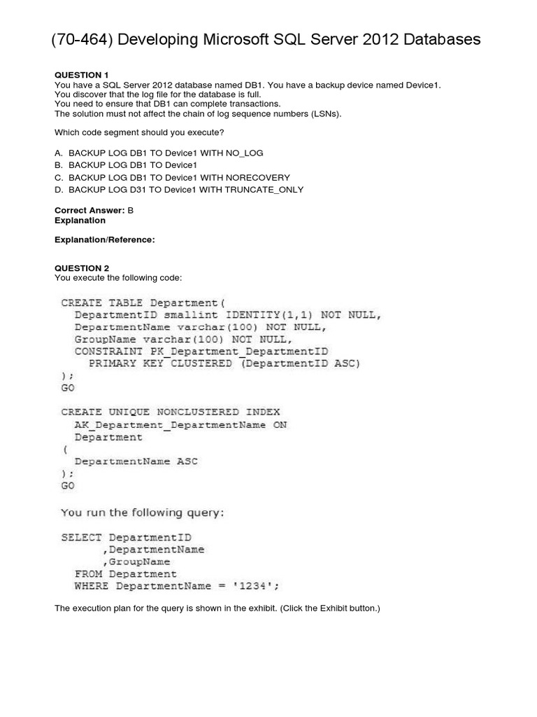 70-464 Exam Dump | PDF | Database Index | Microsoft Sql Server