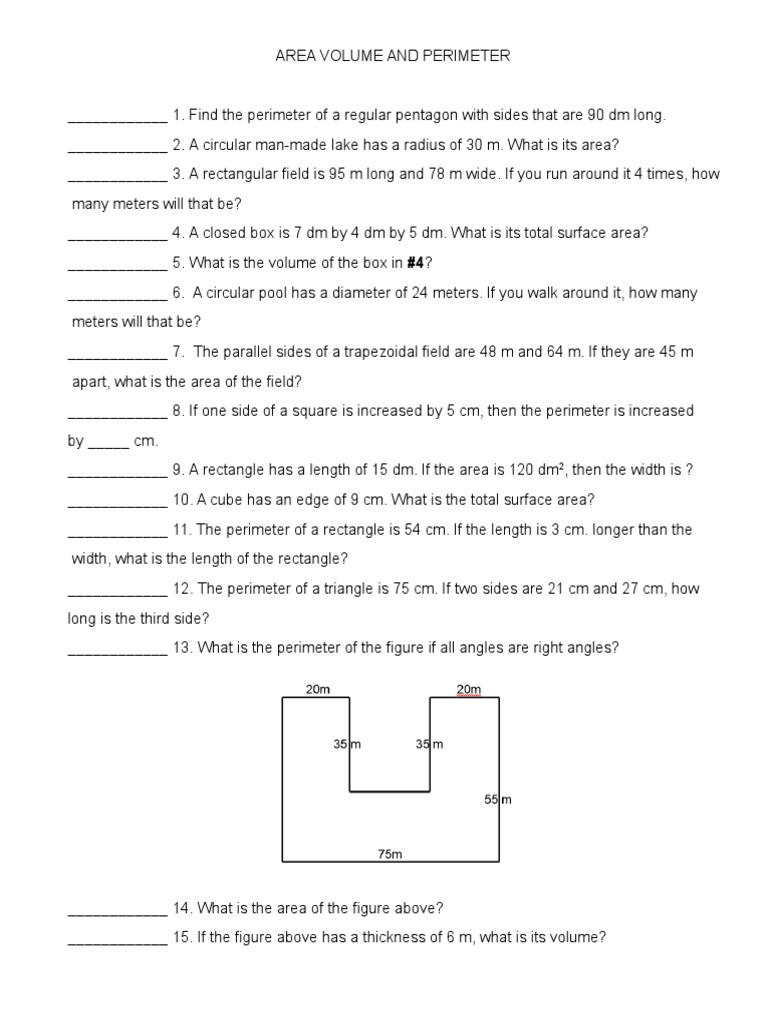 Area, Volume, and Perimeter Calculations | PDF | Area | Rectangle