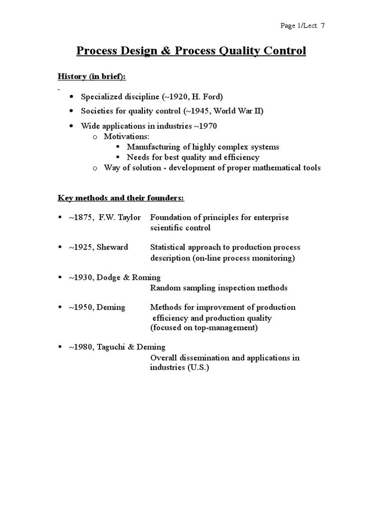 Process Design & Process Quality Control: History (In Brief) | PDF ...