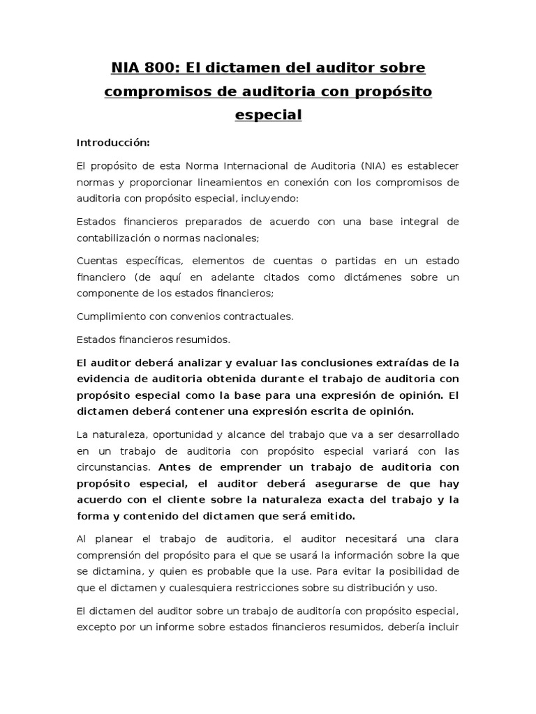 Nia 800 | PDF | Contralor | Estado financiero