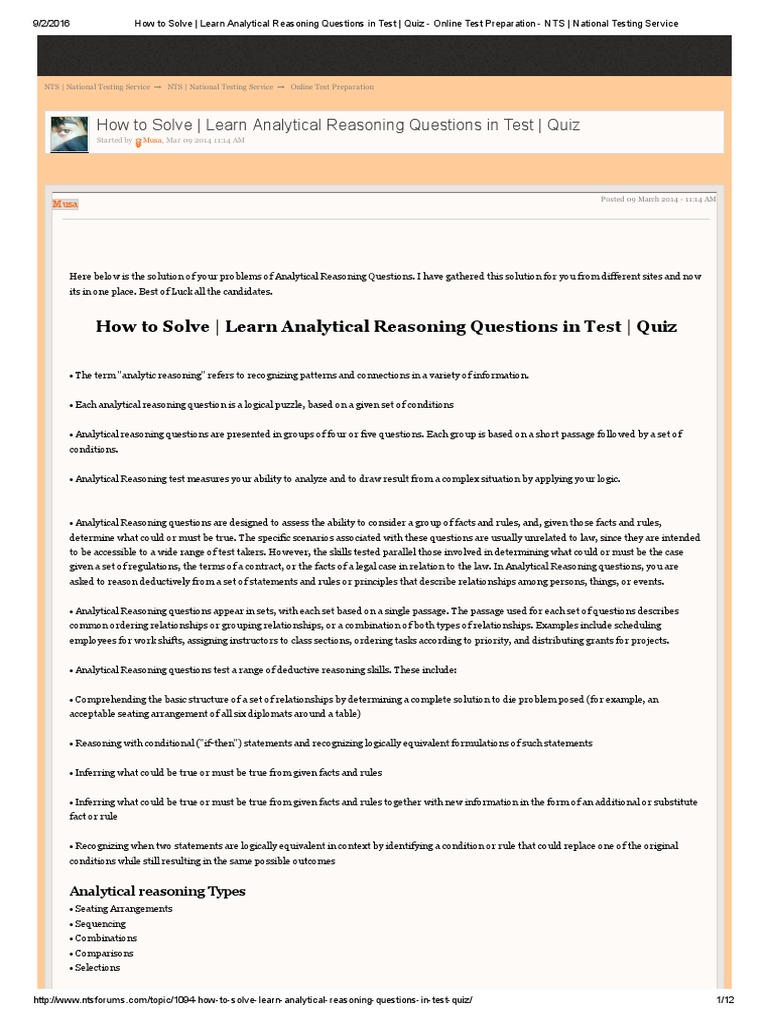How To Solve - Learn Analytical Reasoning Questions in Test - Quiz ...