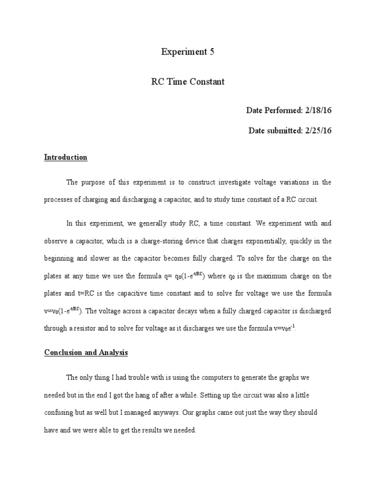 RC Time Constant Experiment Analysis | PDF | Science & Mathematics