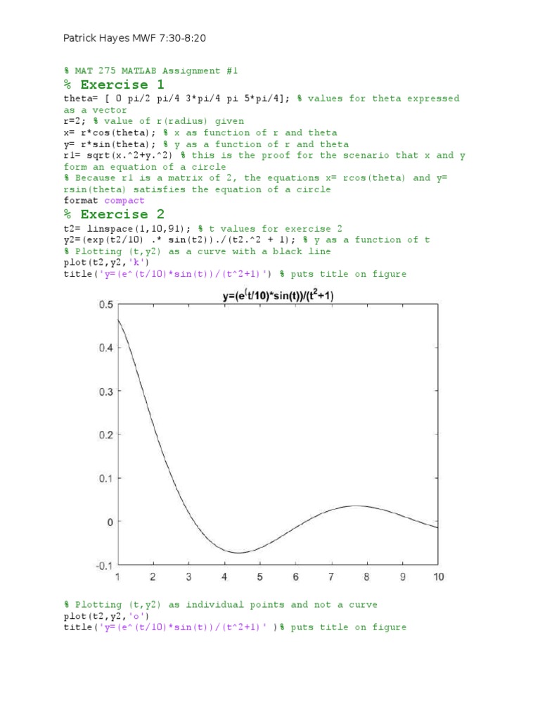 Mat 275 Matlab Assignment #1 | PDF | Function (Mathematics) | Theoretical Physics