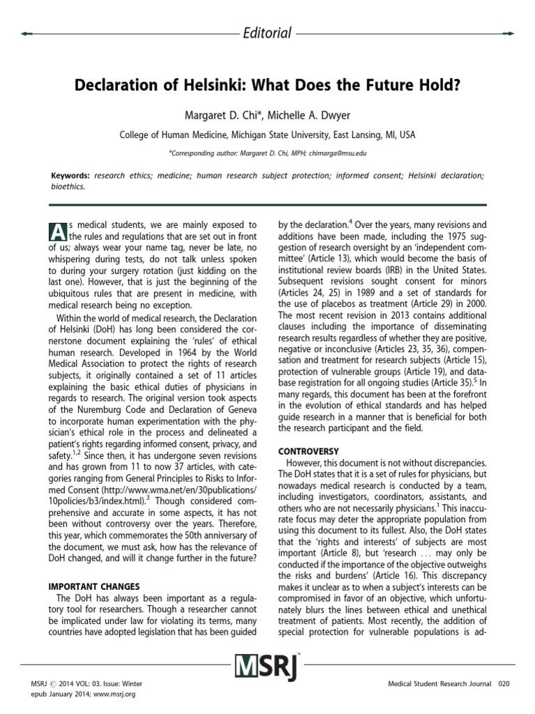 Declaration of Helsinki: What Does The Future Hold?: Editorial | PDF