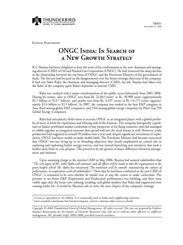 ONGC India - in Search For New Growth Strategy New | PDF | Oil Refinery ...