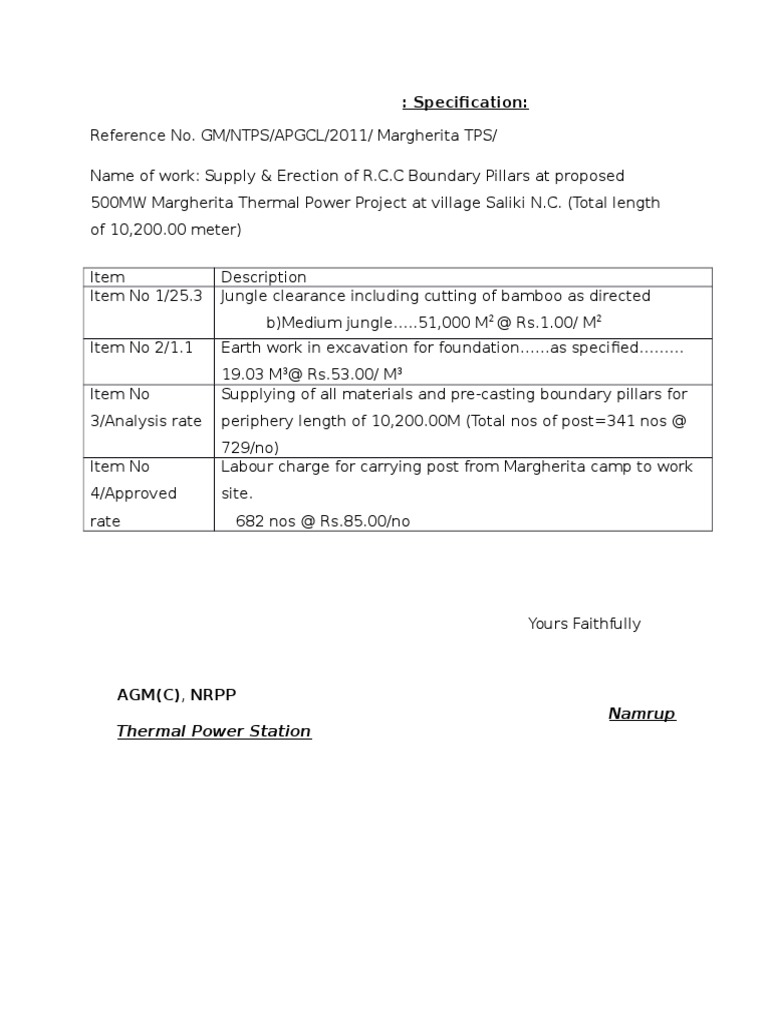 Specification:: Thermal Power Station | PDF