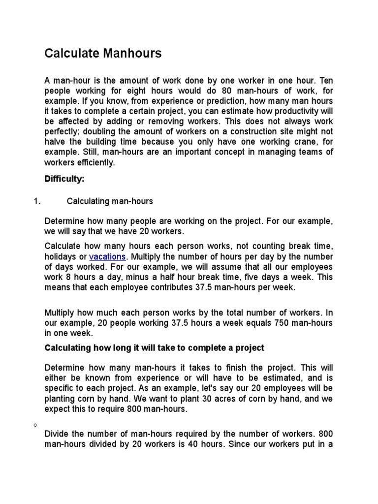 Calculate Manhours | Man Hour | Employment