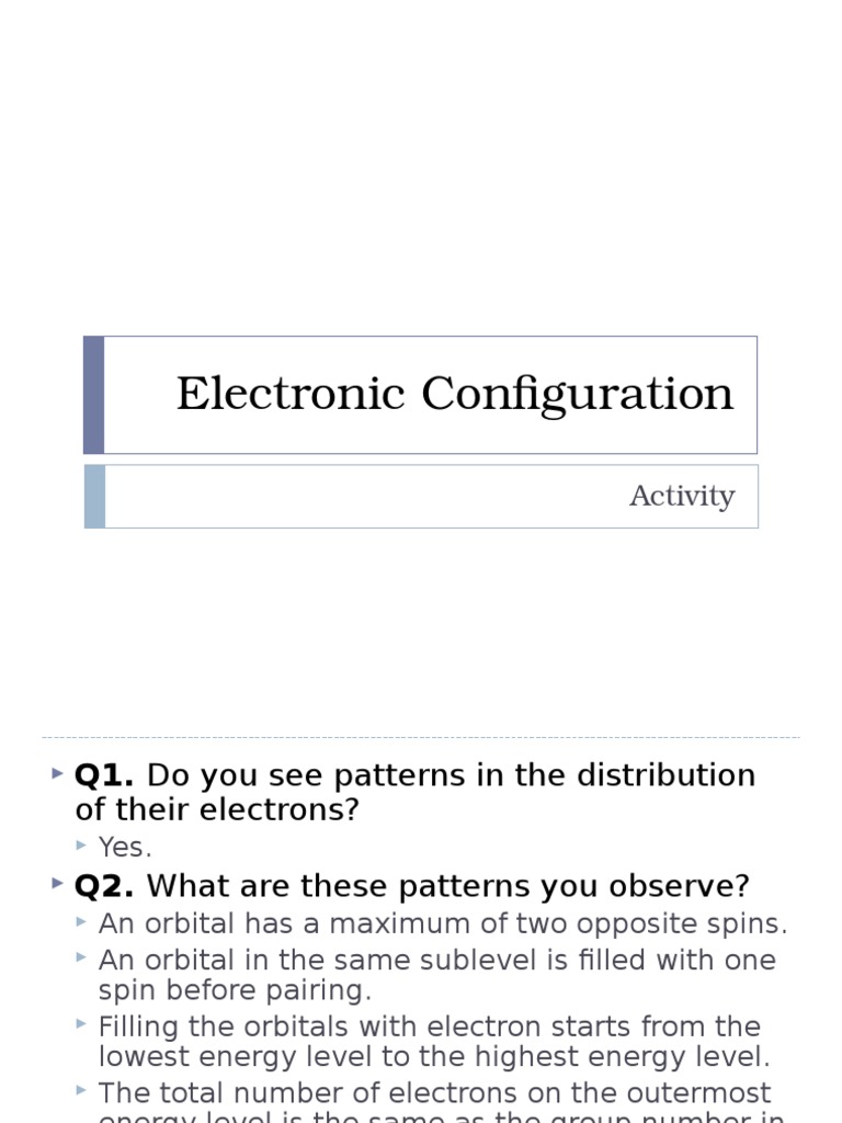 Electronic Configuration: Activity | PDF