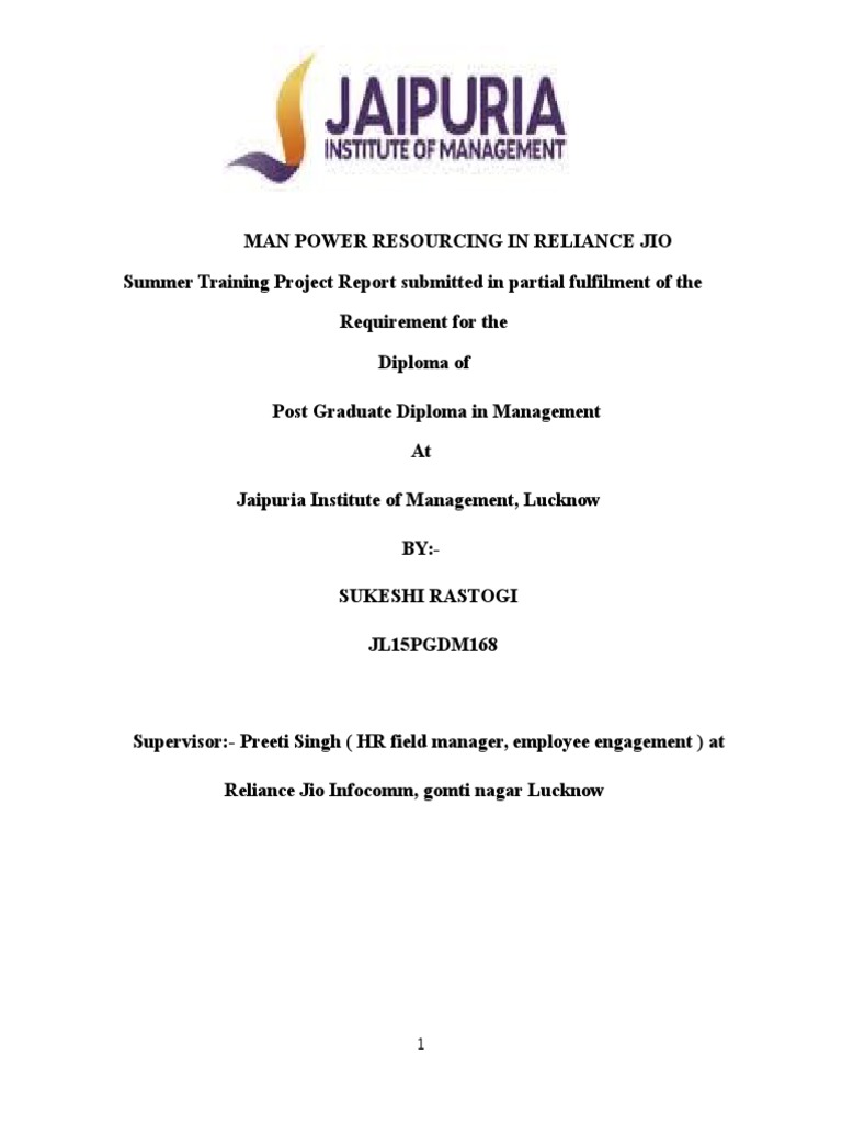 Man Power Resourcing in Reliance Jio | PDF | Forecasting | Competence ...