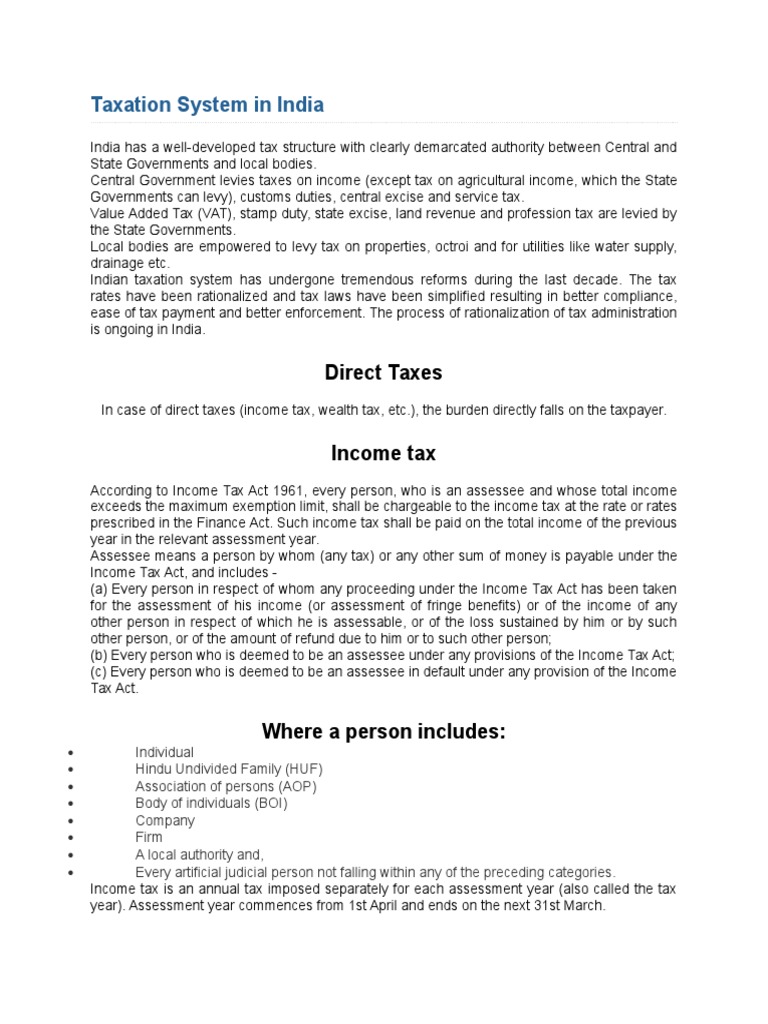 Taxation System in India | PDF