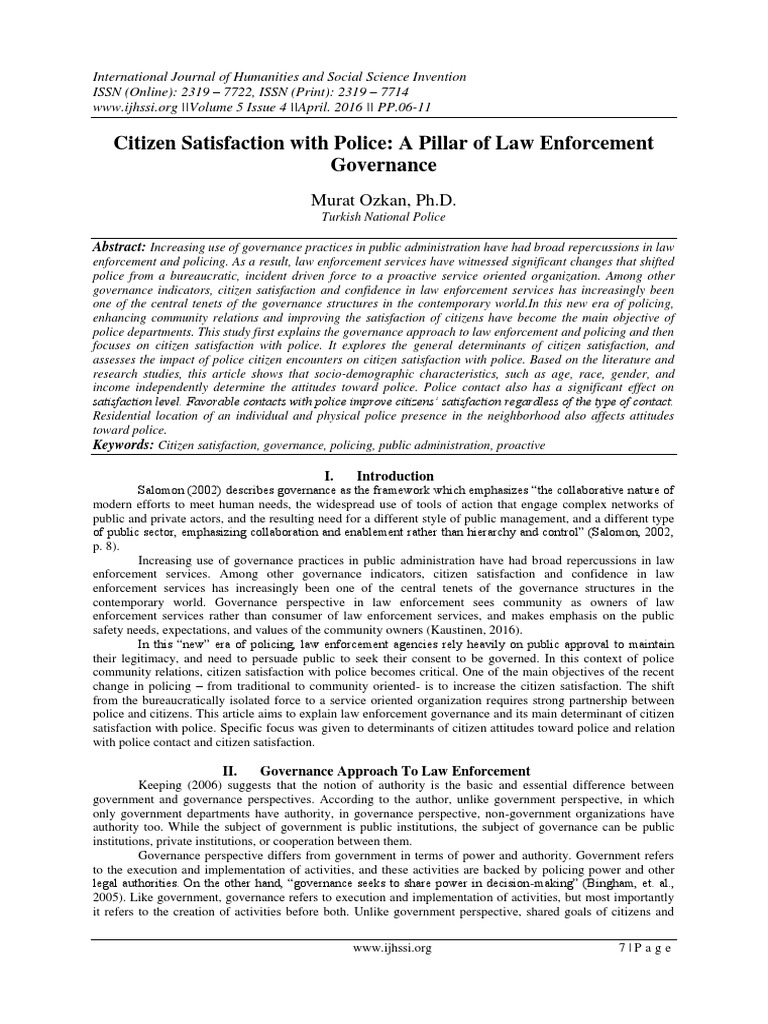 Citizen Satisfaction With Police: A Pillar of Law Enforcement ...