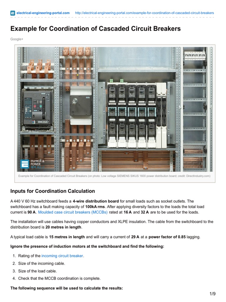 Example For Coordination of Cascaded Circuit Breakers | PDF | Electric ...