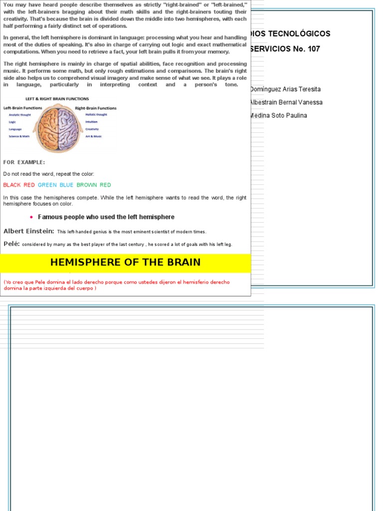 Hemisphere of The Brain | PDF | Grammar | Linguistics